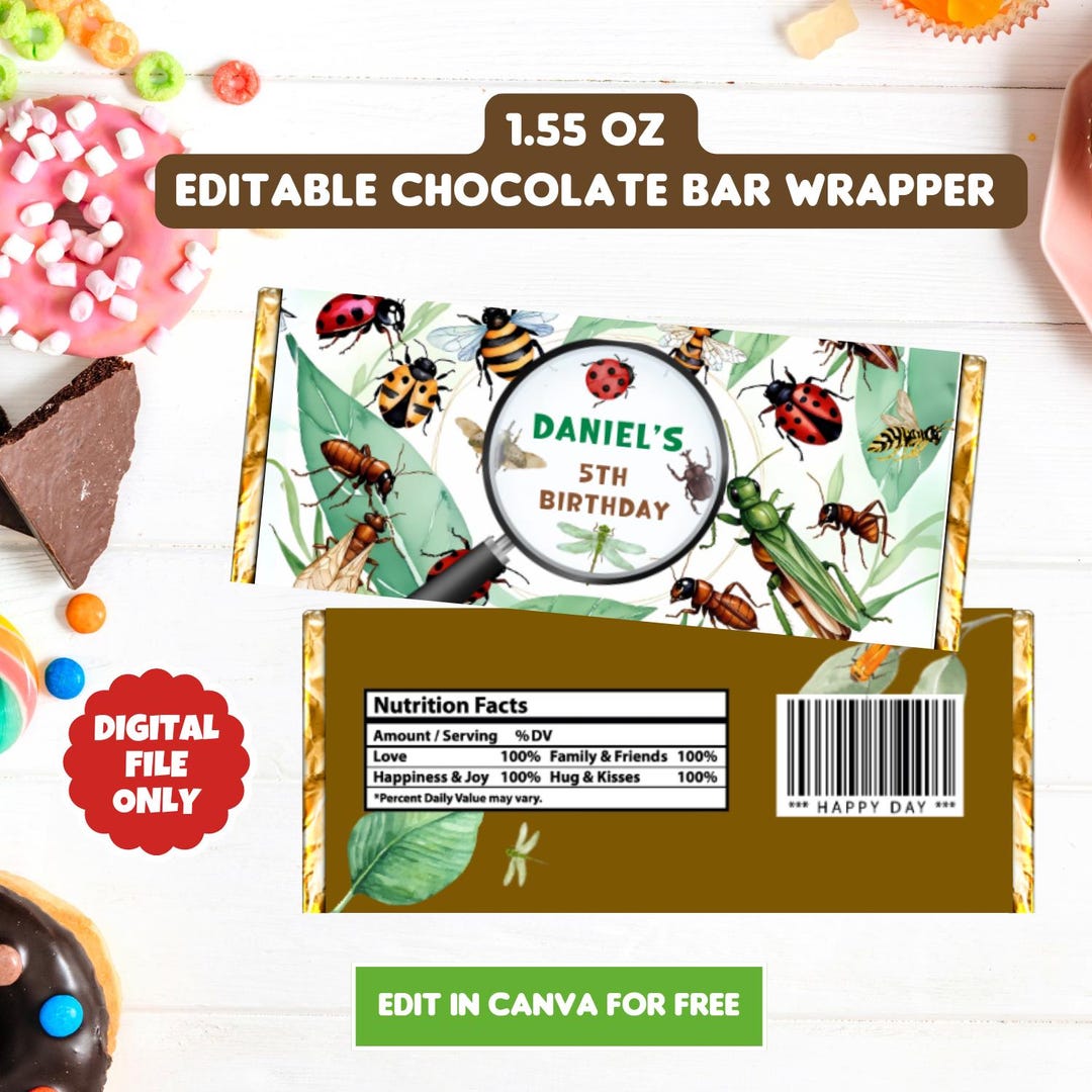 Editable Bug Insect Birthday Chocolate Wrapper, Insect Birthday Party ...