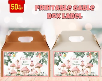 Editable Fairy Birthday Party Gable Box Label Enchanted Floral Fairy ...