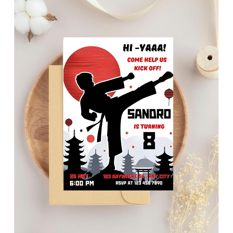 Karate Birthday Invitation, Taekwondo Party Invitation , Karate ...