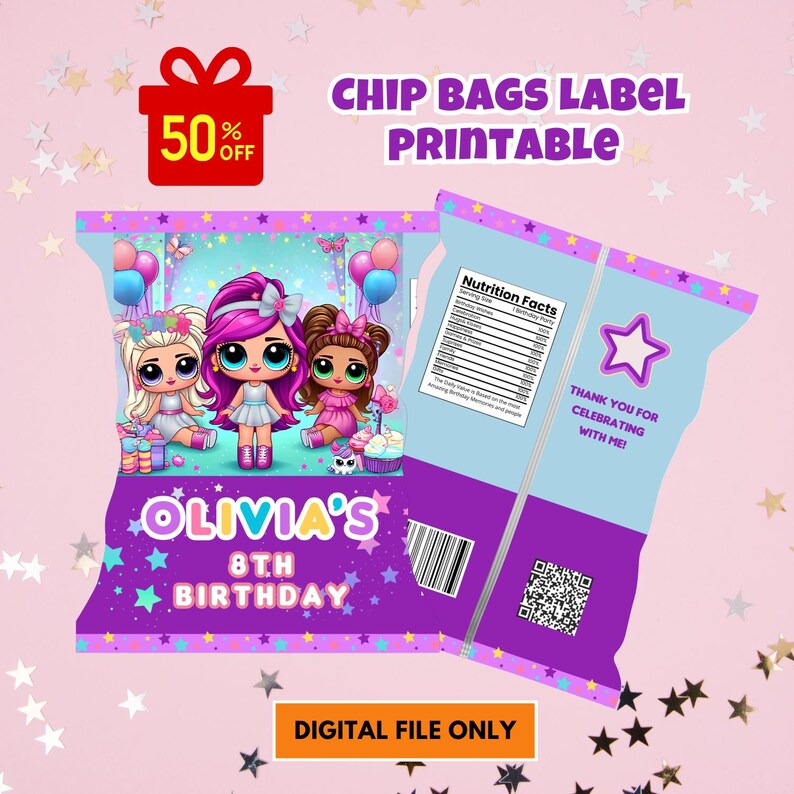 Little Doll Chip Bag Printable Template Customized DIY Personalized ...