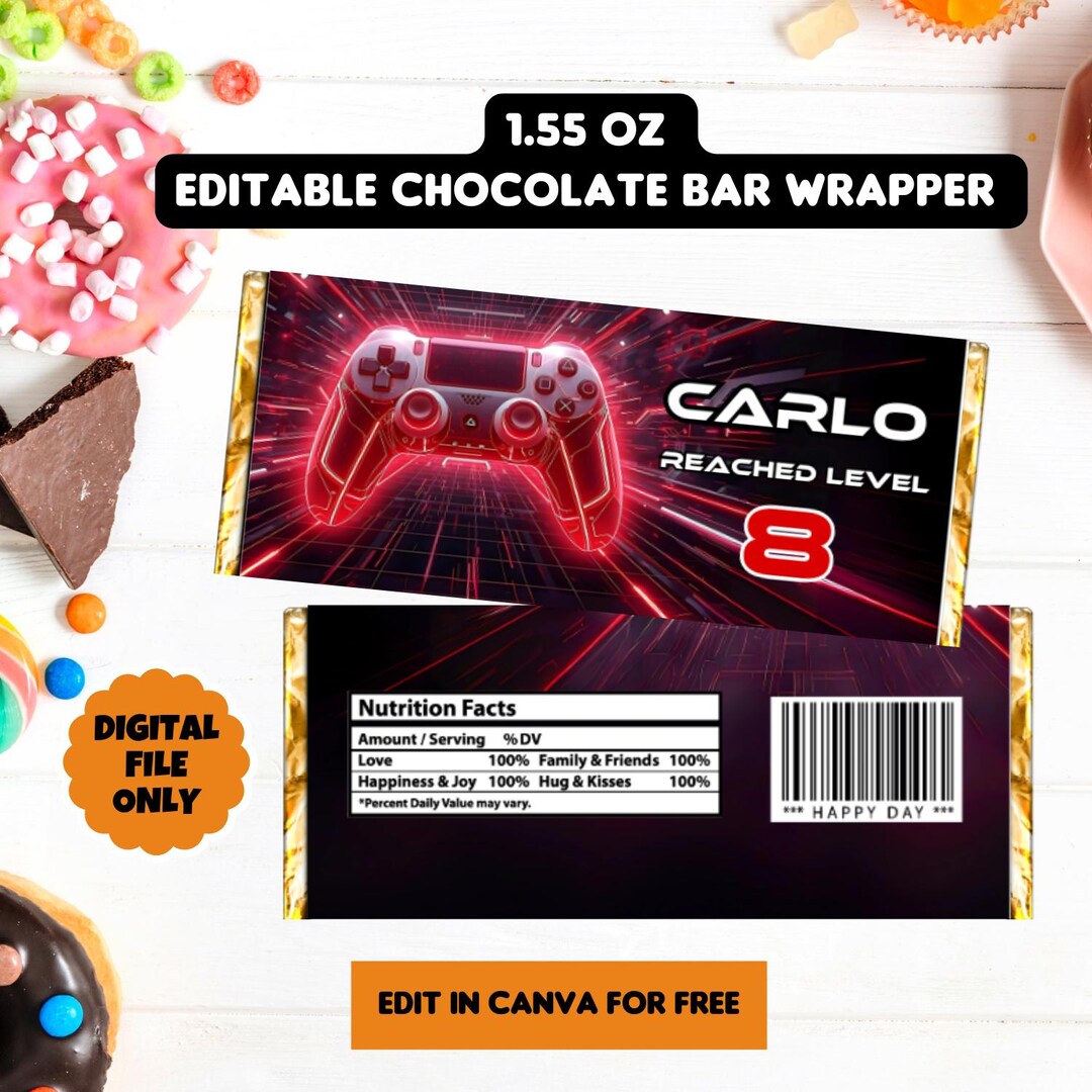 Gamer Birthday Candy Bar Wrapper, Template Printable, Gaming Birthday ...
