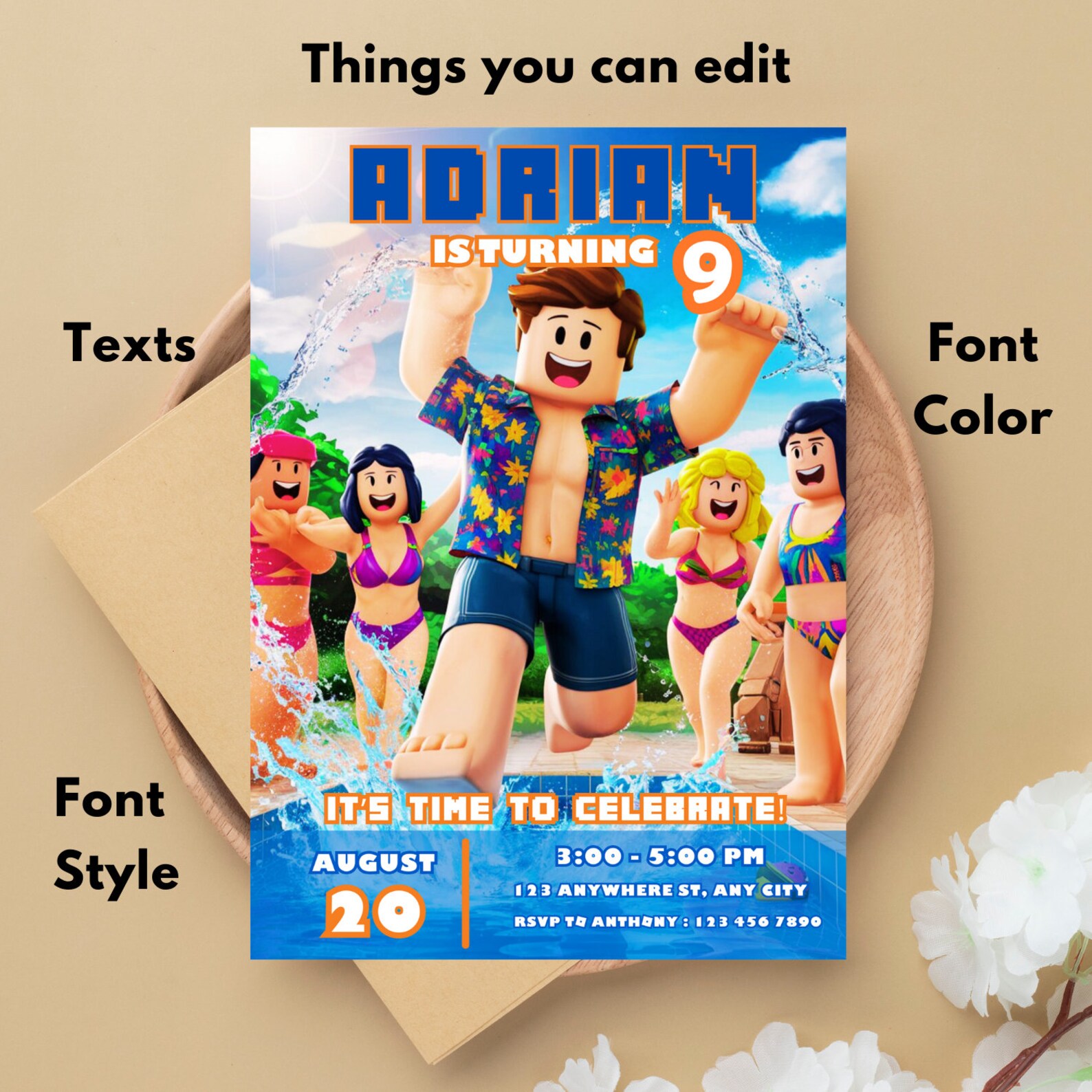 Roblox Boys Birthday Pool Party Invitation Roblox Themed Invite Kids ...