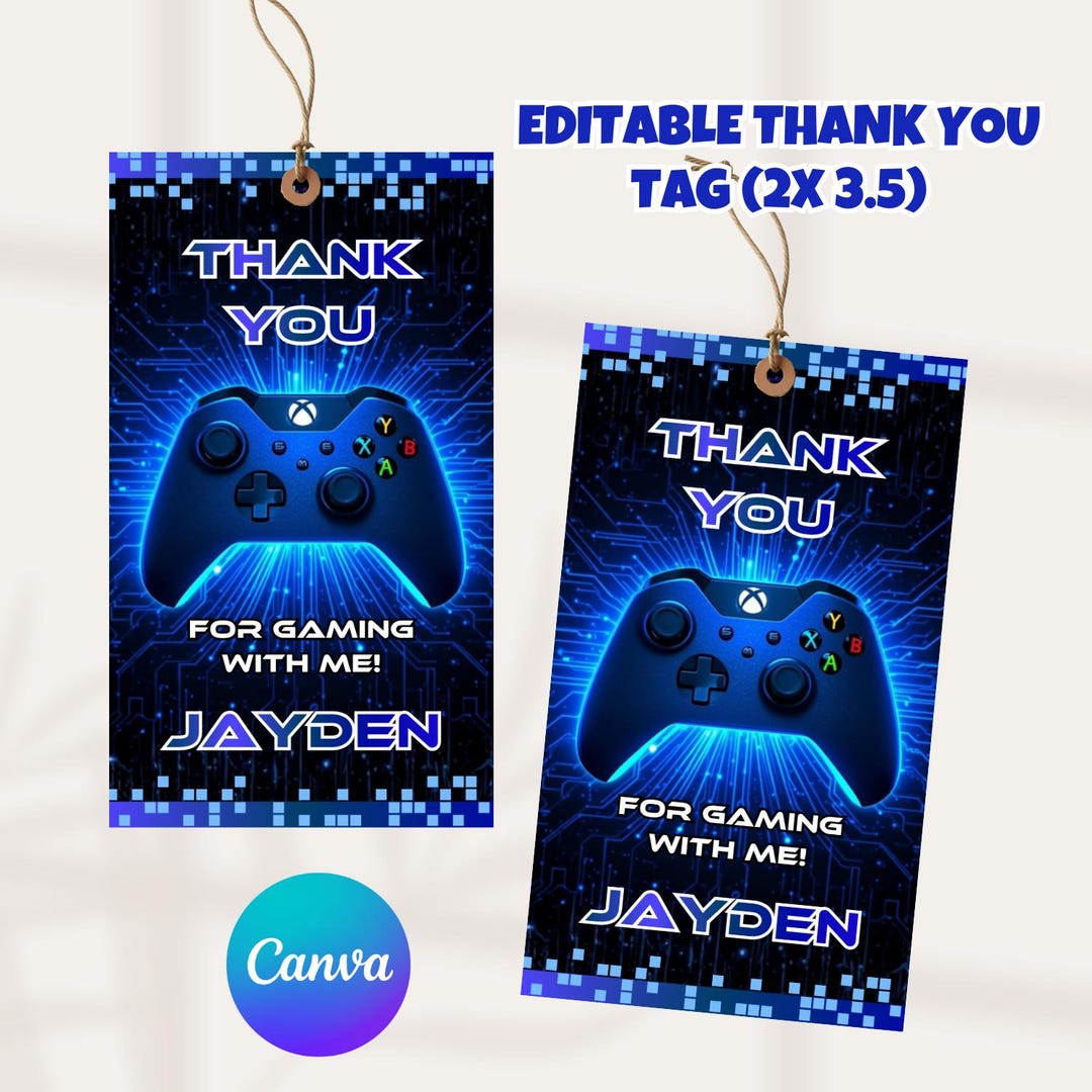 Editable Gaming Birthday Tags Video Game Thank You Tag Template Video ...