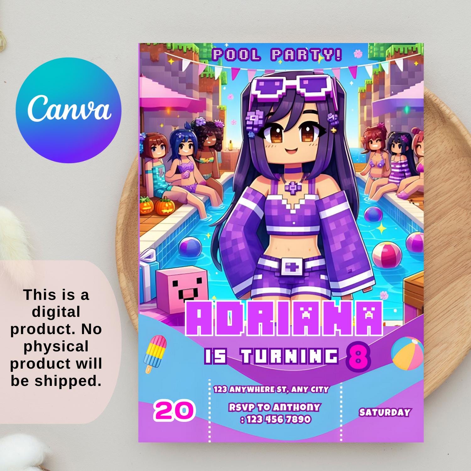 Aphmau Birthday Invitation, Minecrafter Pool Party, Aphmau Pool Party ...