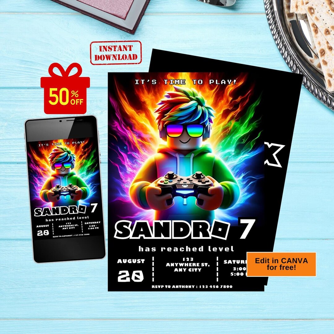 Roblox Invitation, Roblox Invite, Game Birthday, Roblox Boy Birthday ...