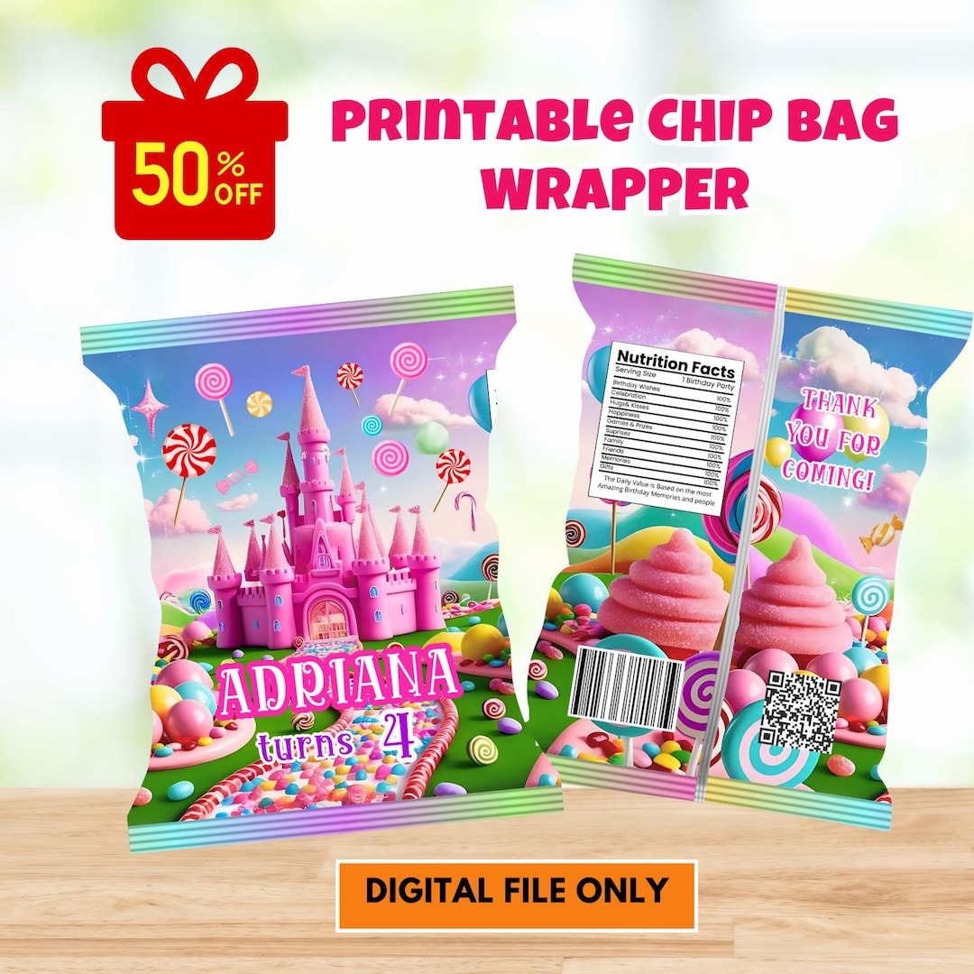Editable Candyland Birthday Chip Bag Wrapper Editable Template Candy ...