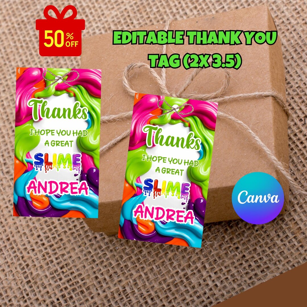 Editable Slime Favor Tags Template, Slimy Good Time Thank You Tag ...