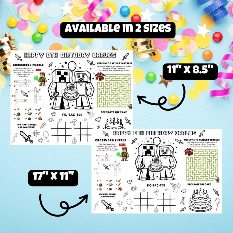 Minecrafter Coloring Activity Placemat ,personalized Minecrafter ...