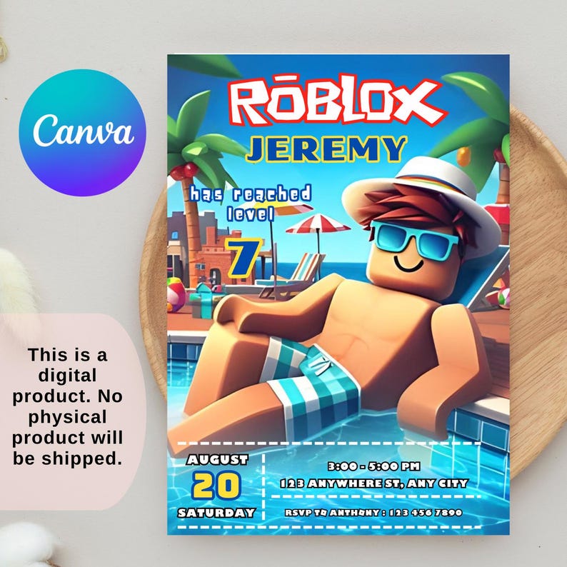 Roblox Pool Party, Roblox Birthday Invitation, Roblox Pool Party Invite ...