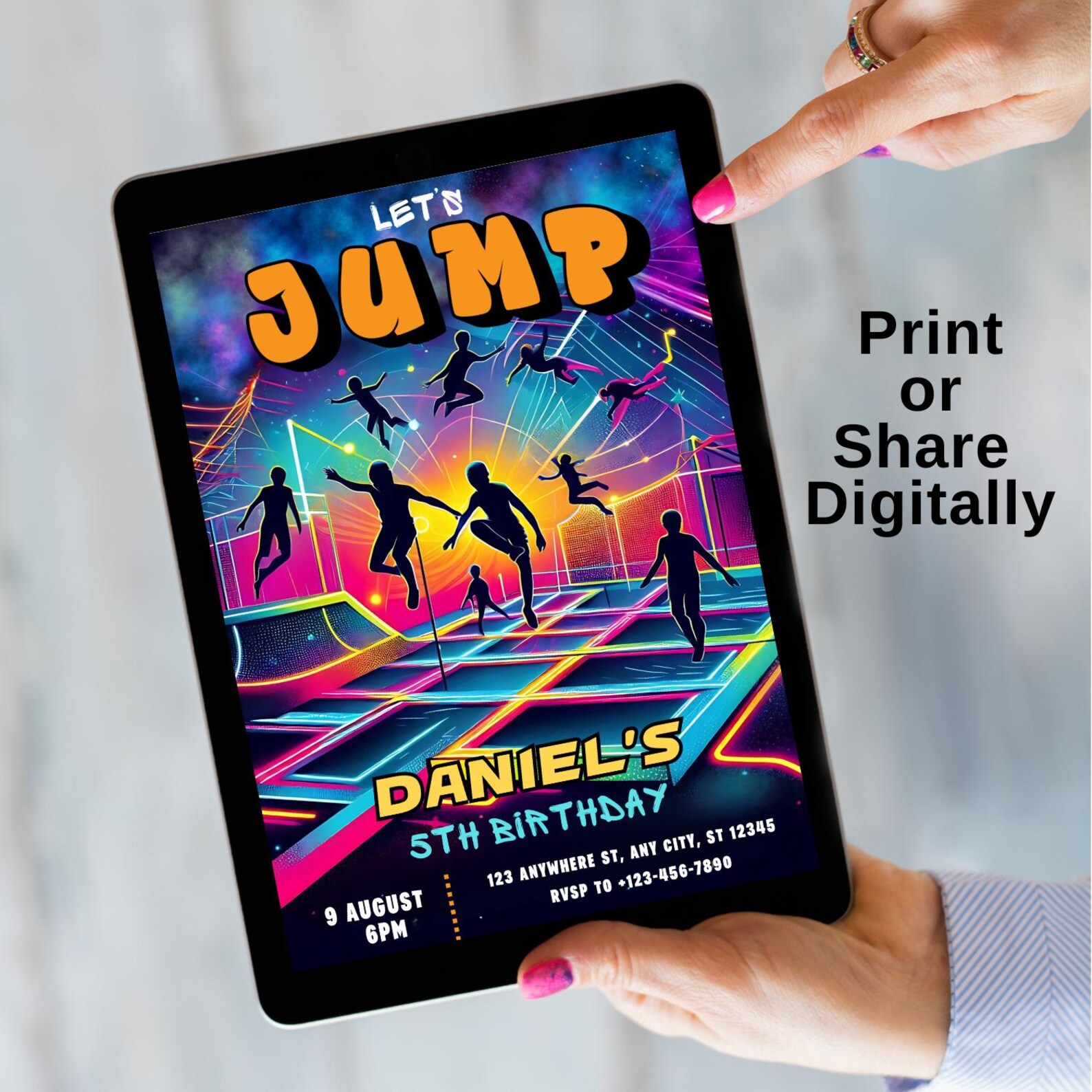 Trampoline Park Party Invite, Trampoline Birthday Invitation, Jump ...