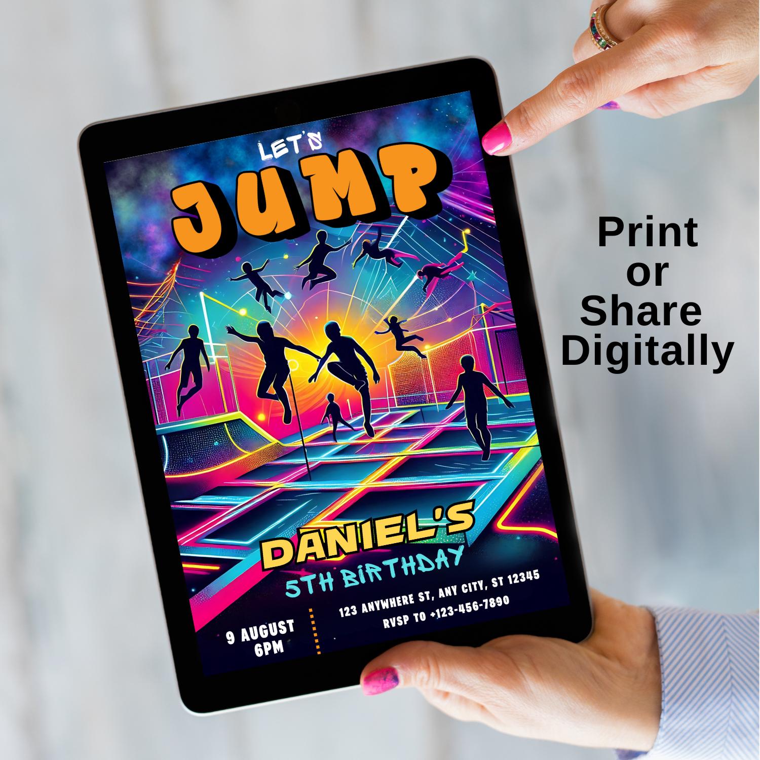 Trampoline Park Party Invite, Trampoline Birthday Invitation, Jump ...