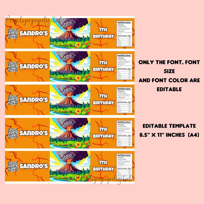 Volcano Water Bottle Label Template, Party Label, Water Label ...