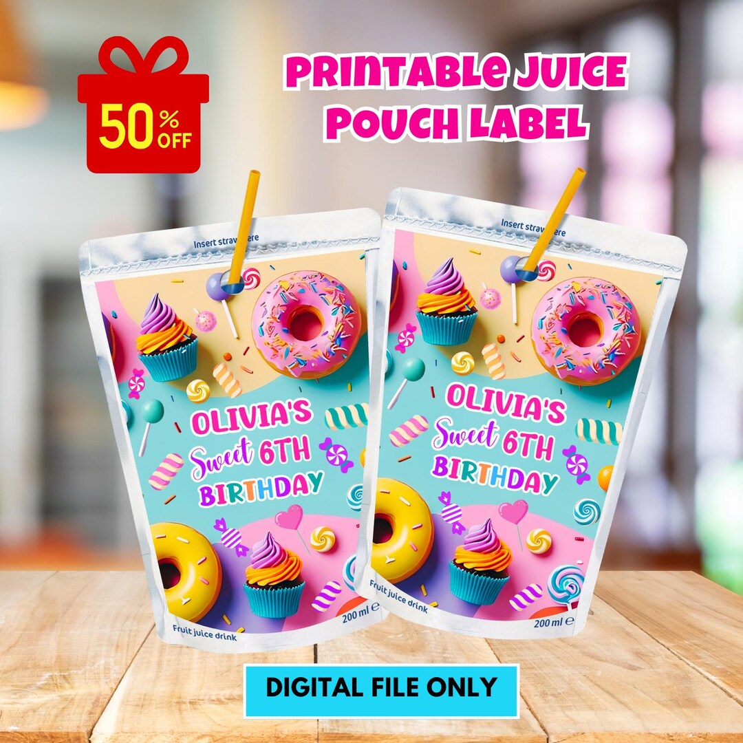 Sweets Juice Label, Capri Sun Labels Pink Candy Land Sweets Celebration ...