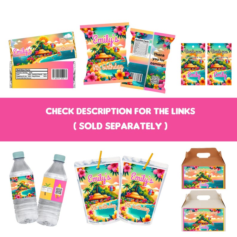 Luau Chocolate Wrapper, Girl 1st Birthday Decor Hawaiian Tropical ...