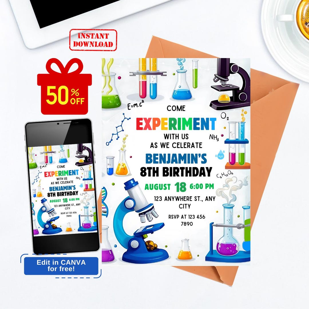 EDITABLE Mad Science Birthday Invitation, Boy Science Party Template ...