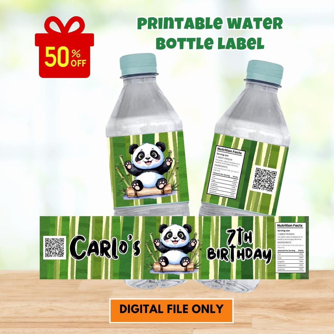 Panda Water Labels, Water Bottle Labels, Water Bottle Labels With Panda ...