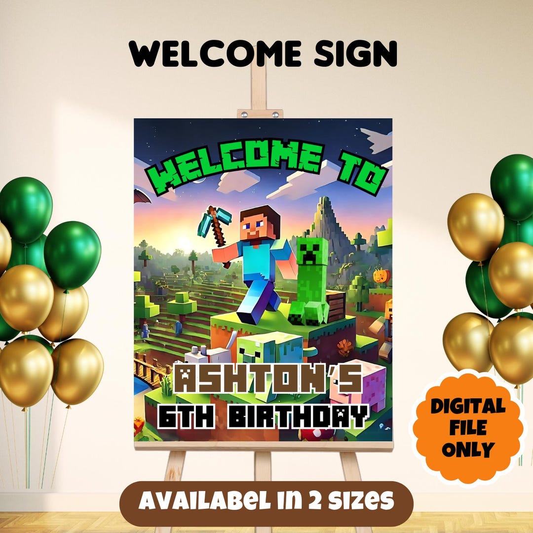 Minecrafter Birthday Welcome Sign, Minecrafter Welcome Poster ...