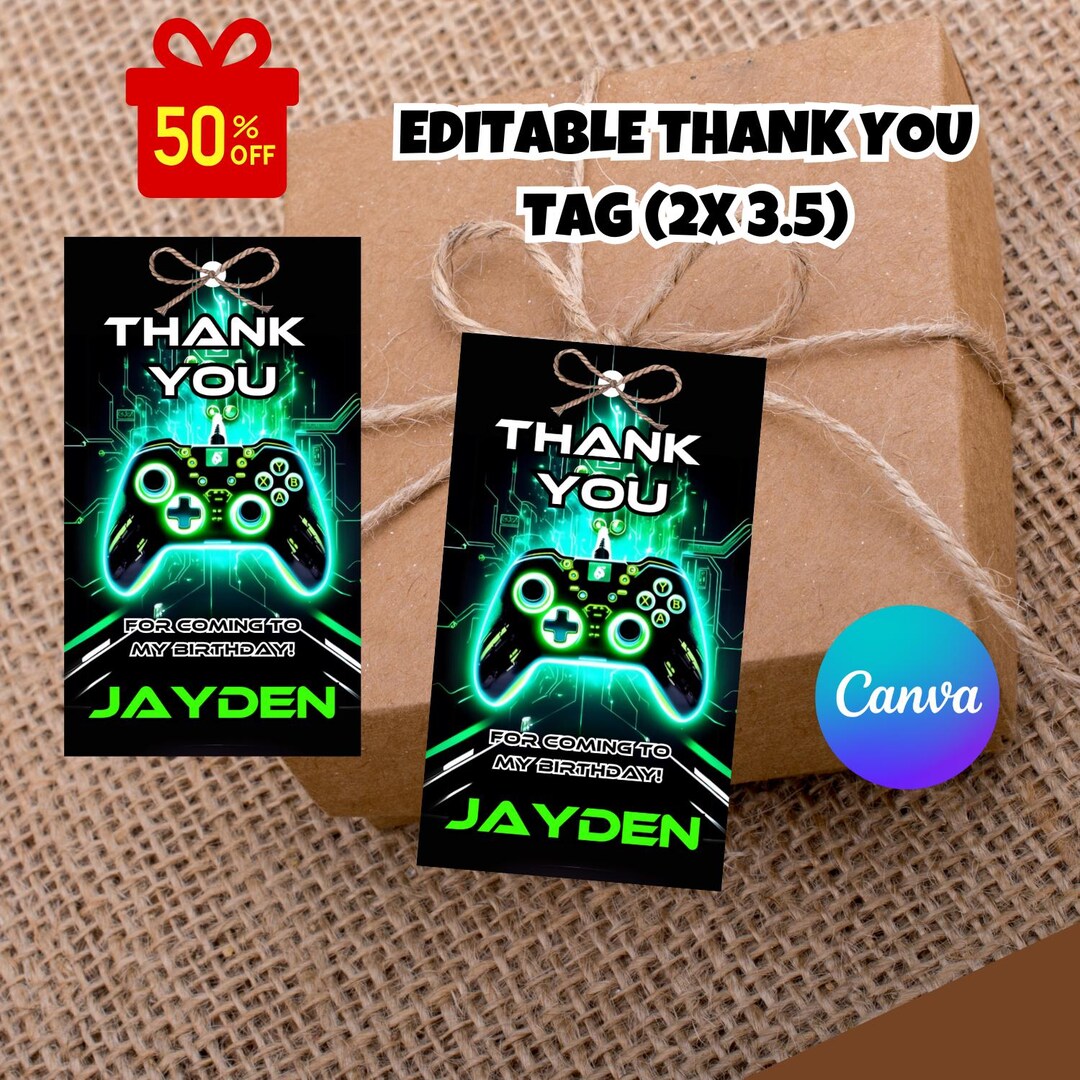 Editable Gaming Birthday Tags Video Game Thank You Tag Template Video ...