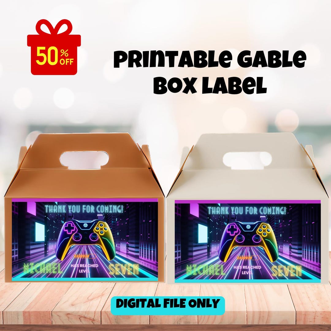 Editable Gamer Birthday Gable Box Labels, Printable Templates, Gaming ...