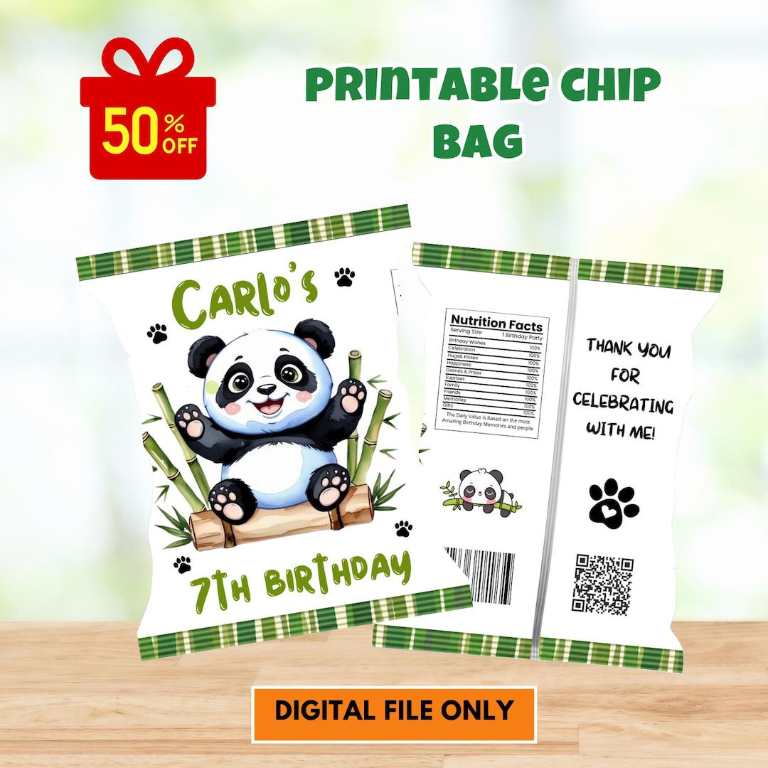 Panda Chip Bag Template, Editable Panda Potato Chip Bag Wrapper ...