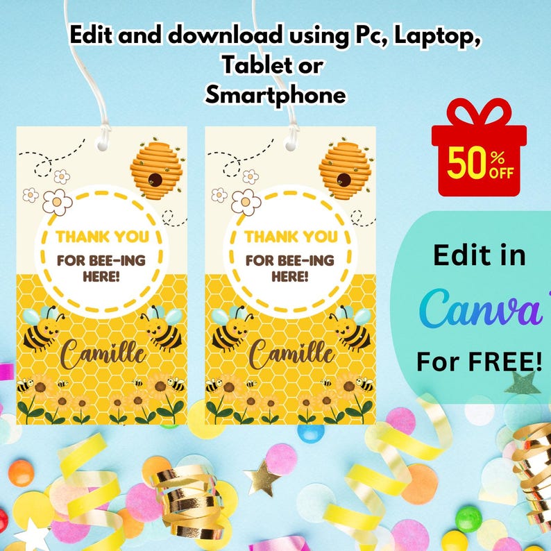 Honey Bee Birthday Thank You Tag DIGITAL | Baby Shower Favor Tag | Bee ...