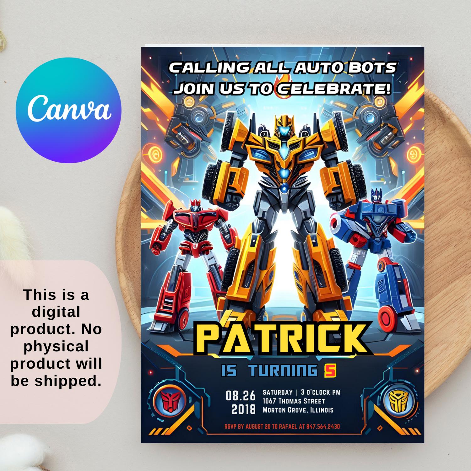 Transformer Birthday Invitation, Autobot Birthday Party Invitation ...
