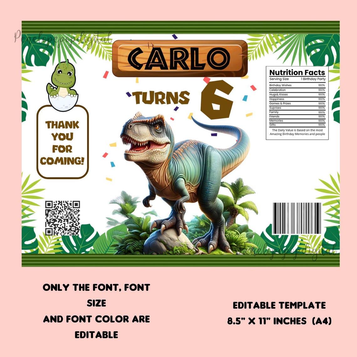 T-rex Snack Wrapper, Dinosaur Chip Bag Wrapper Labels, Dinosaur Bag ...