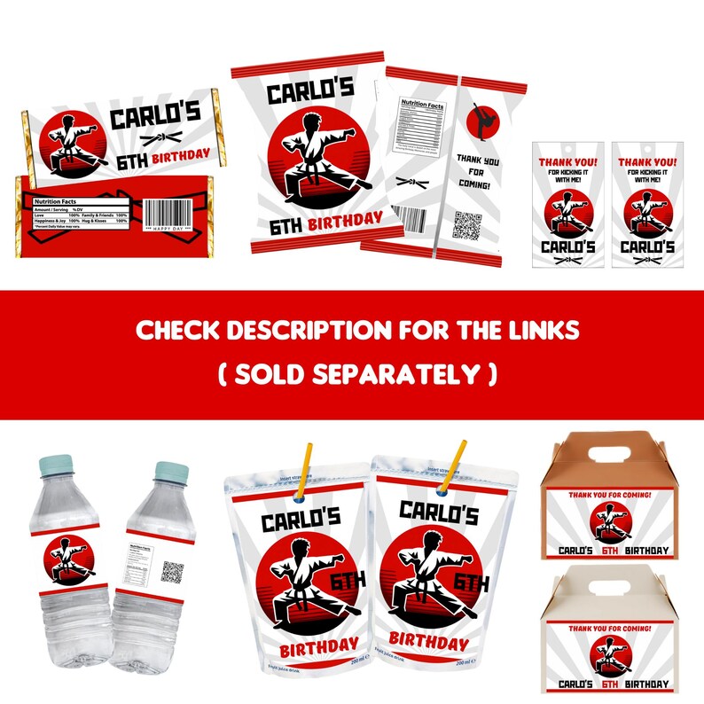 Editable Karate Birthday Party Candy Bar Wrappers Martial Arts Birthday ...