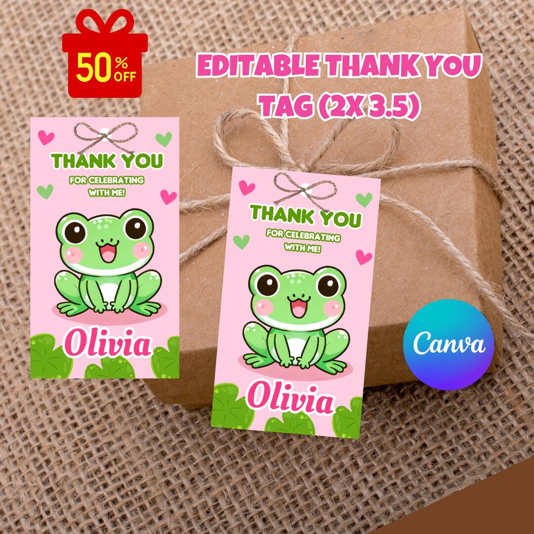 Editable Frog Thank You Tag, Frog Favor Tag, Frog Birthday Decorations ...