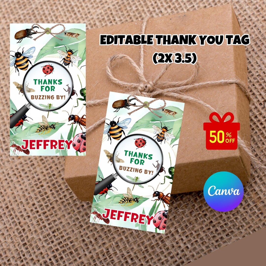 Editable Bug Insect Birthday Thank You Tag, Insect Birthday Party ...