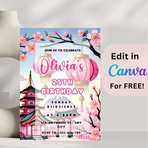 Printable Japanese Invitation Set, Japanese Party Invite, Cherry ...