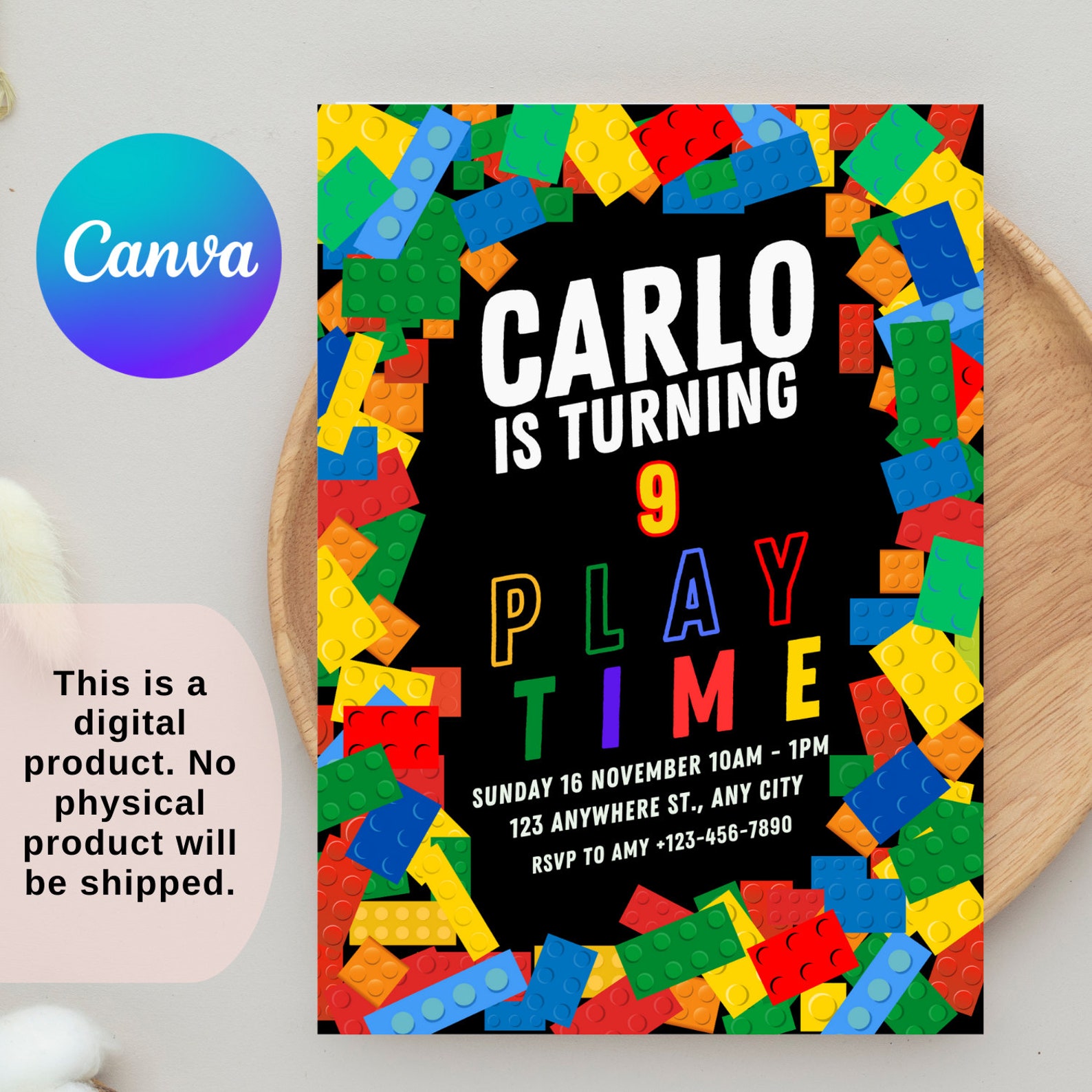 Building Blocks Birthday Invitation, Digital Birthday Invitation ...