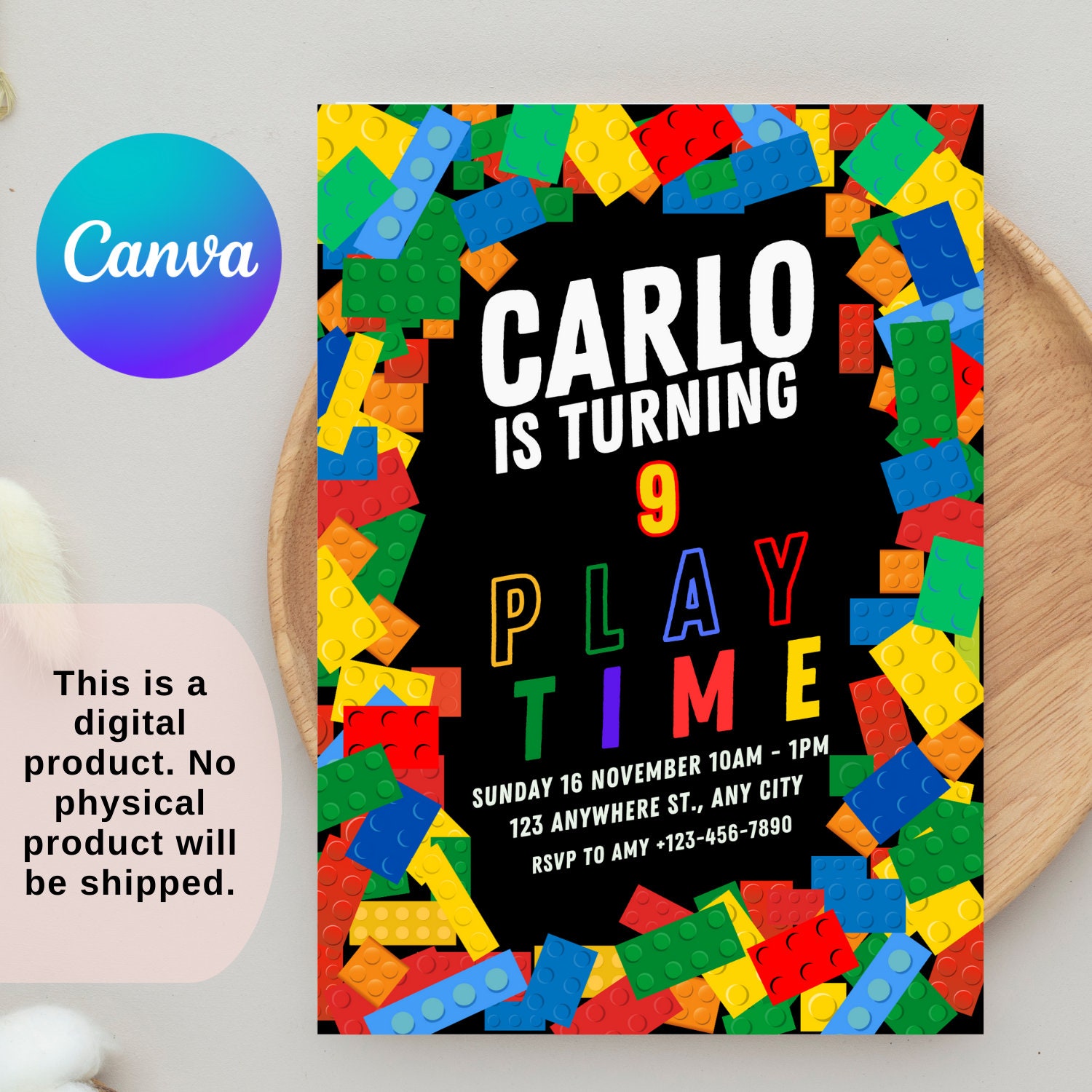 Building Blocks Birthday Invitation, Digital Birthday Invitation ...