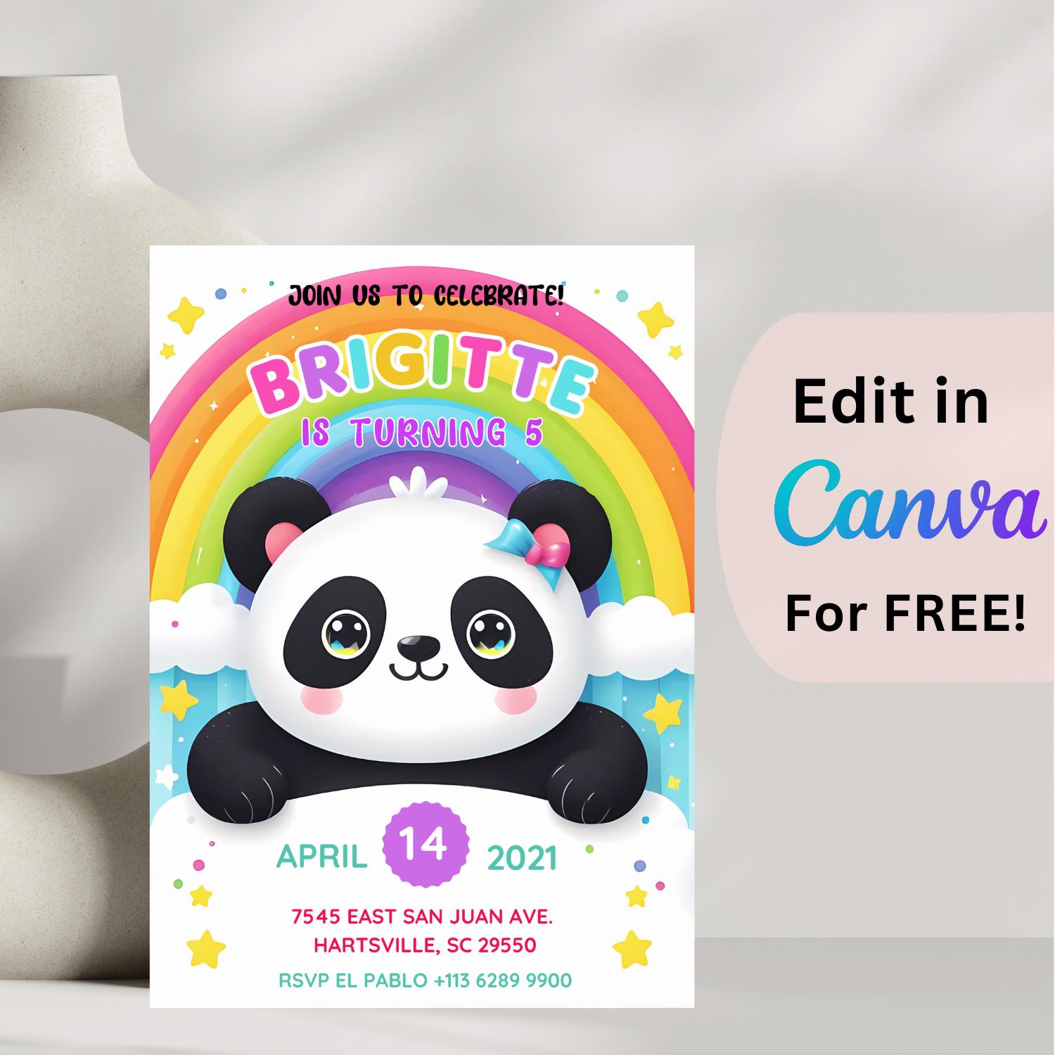 Panda Birthday Invitation, Panda Party Invitation, Girl Birthday Party ...