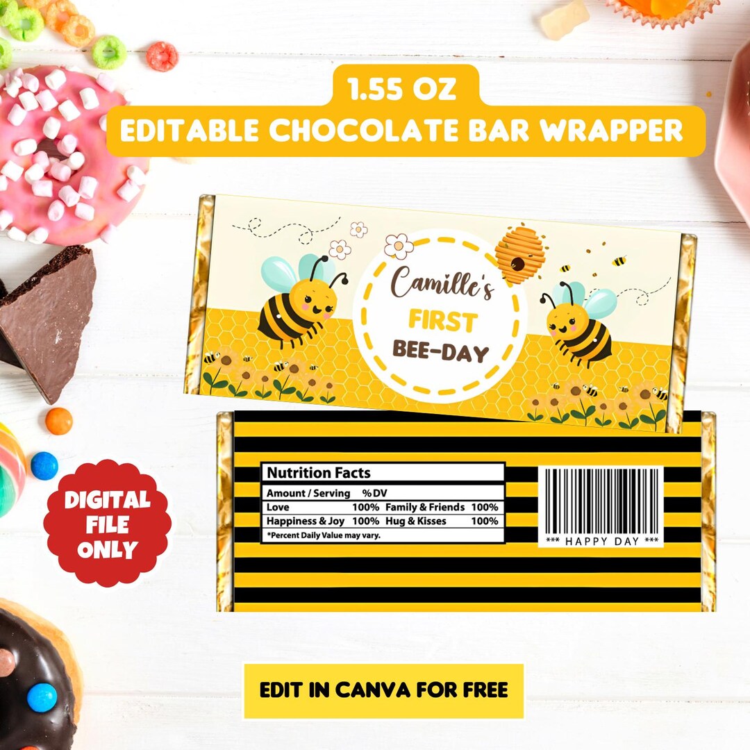 Bee Chocolate Bar Wrapper Birthday Bee-ing Celebration Party Any Age ...