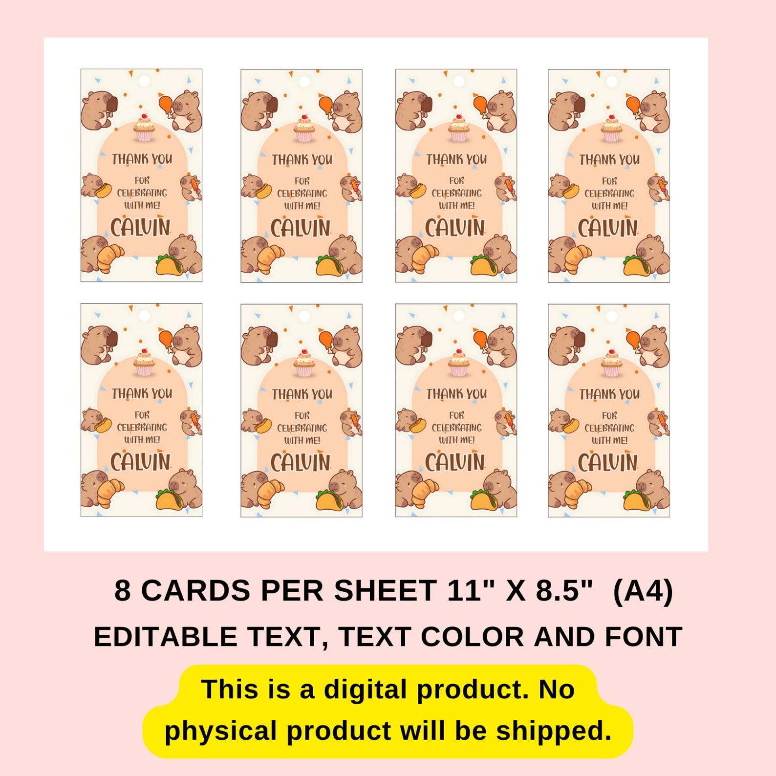 Editable Capybara Thank You Tag Template, Printable Capybara Favor Tag ...