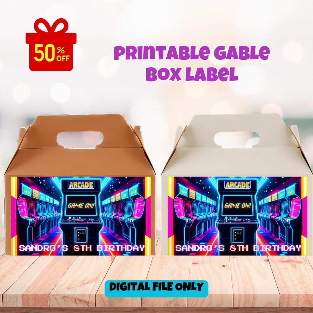 Editable Arcade Video Game Gable Box Front Label, Gamer Gable Box ...