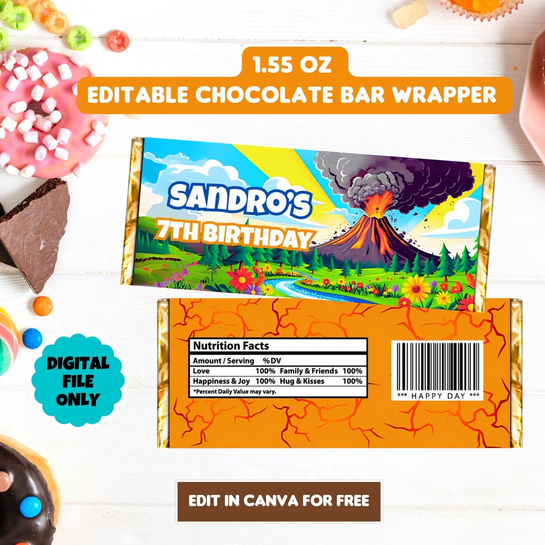 Volcano Chocolate Wrapper Label Template, Party Label, Volcanic ...