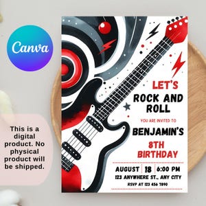 Rock and Roll Birthday Invitation Template, Editable Guitar Invite ...
