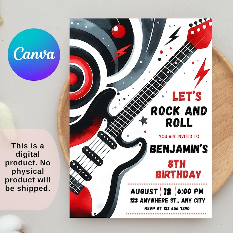 Plantilla de invitación de cumpleaños de rock and roll, invitación ...