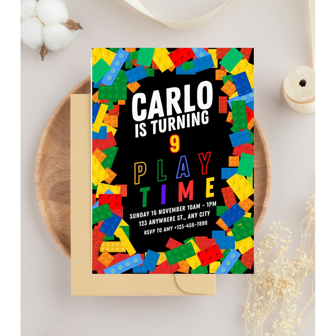 Building Blocks Birthday Invitation, Digital Birthday Invitation ...