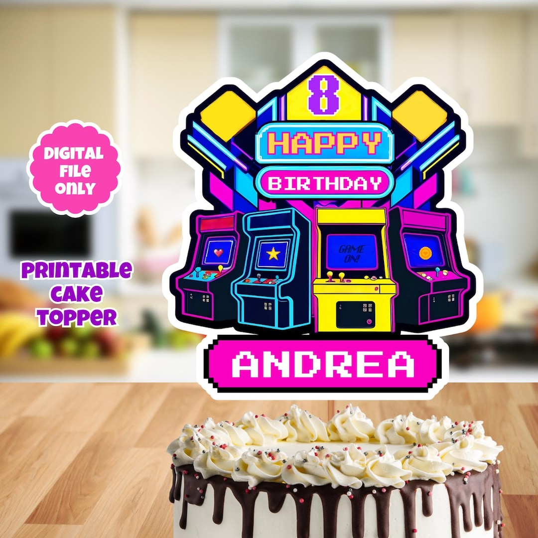 Personalized Arcade Cake Topper, Arcade Birthday Personalized Cake ...