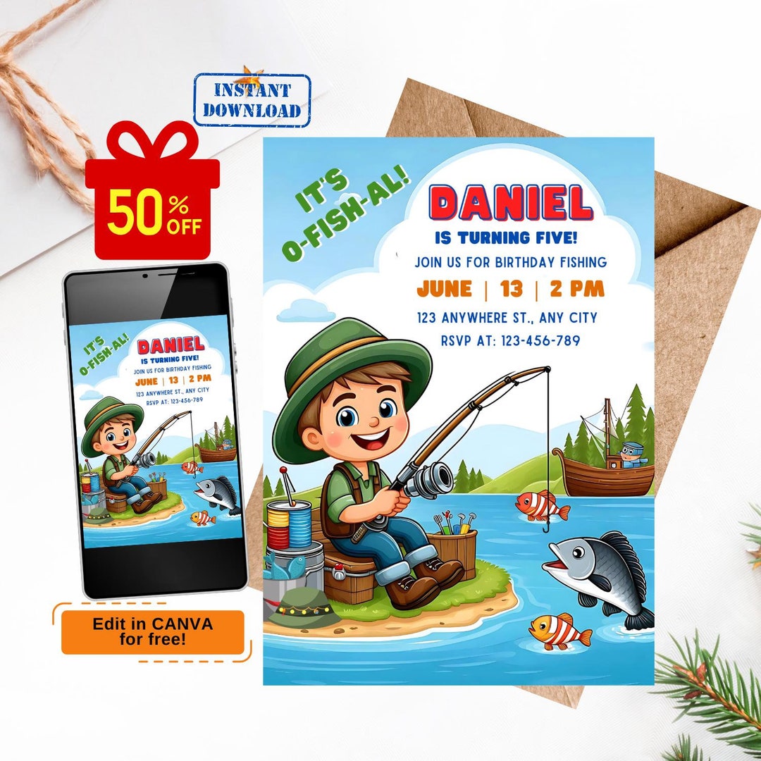 Fishing Birthday Invitation, Fishing Party Invitation, Fishing ...
