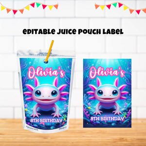 Editable Axolotl Juice Label, Neutral Gender Axolotl, Axolotl Party ...