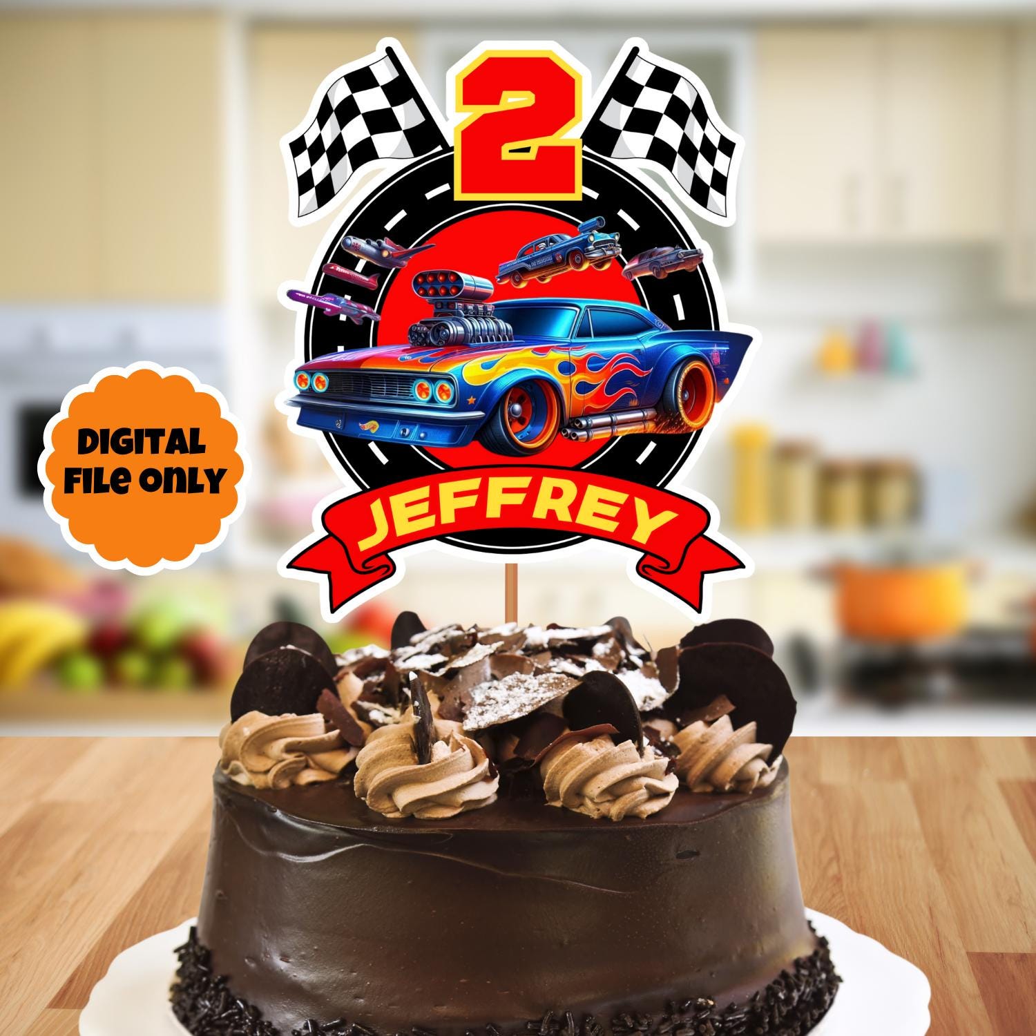 Personalized Printable Birthday Cake Topper, Digital File for Race Car ...