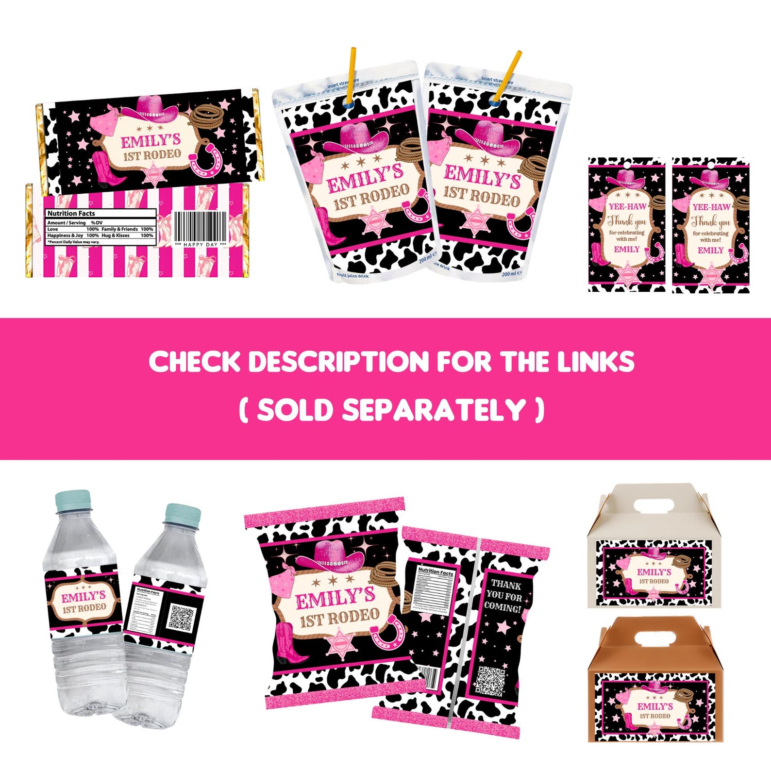 Editable Cowgirl Juice Pouch Label: Pink Western 1st Rodeo , Juice ...