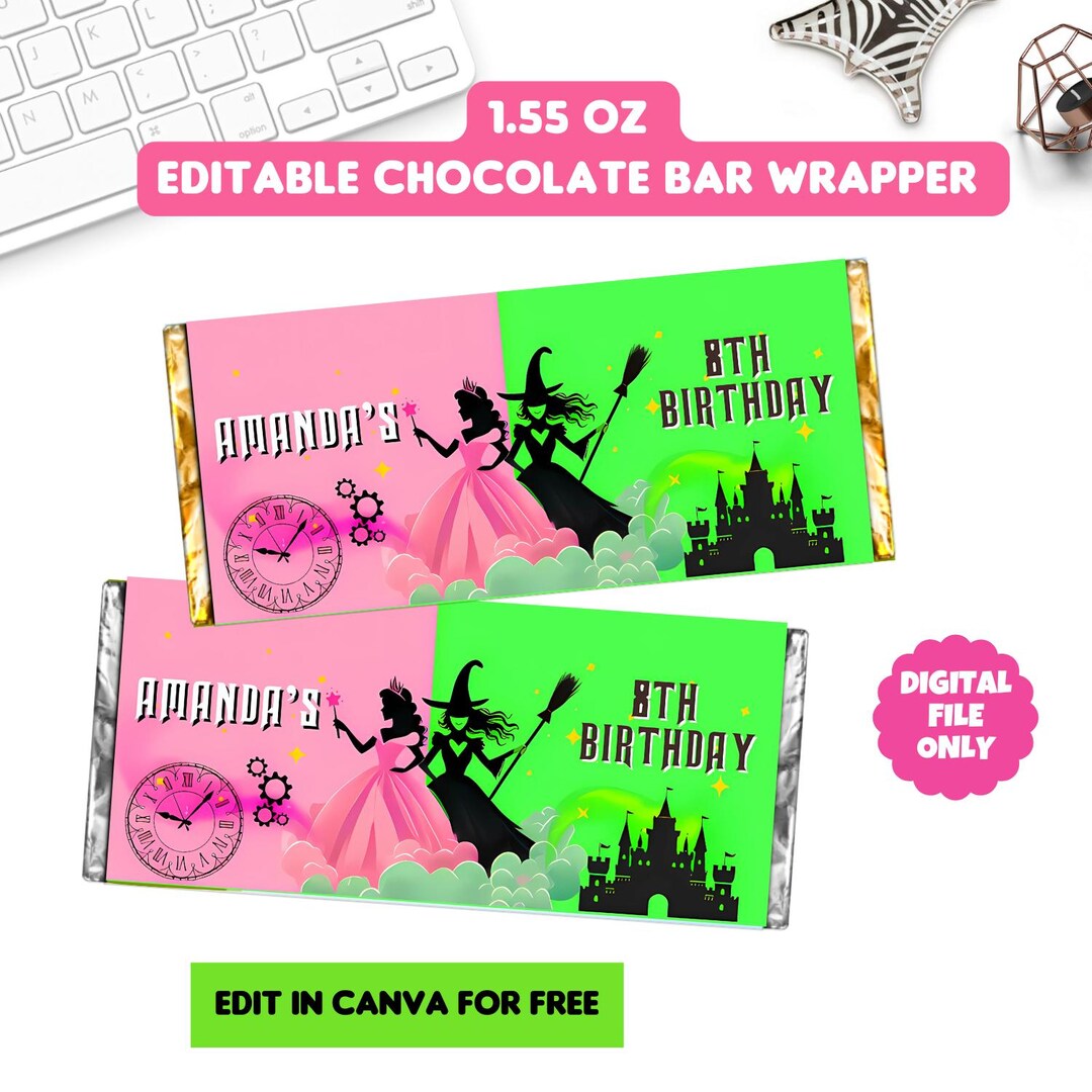 Personalized Chocolate Bar Template, Green and Pink Chocolate Wrapper ...