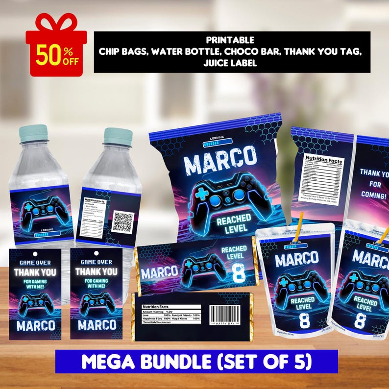 Video Game Bundle, Instant Download, Gamer Bundle, Chip Bag, Water ...