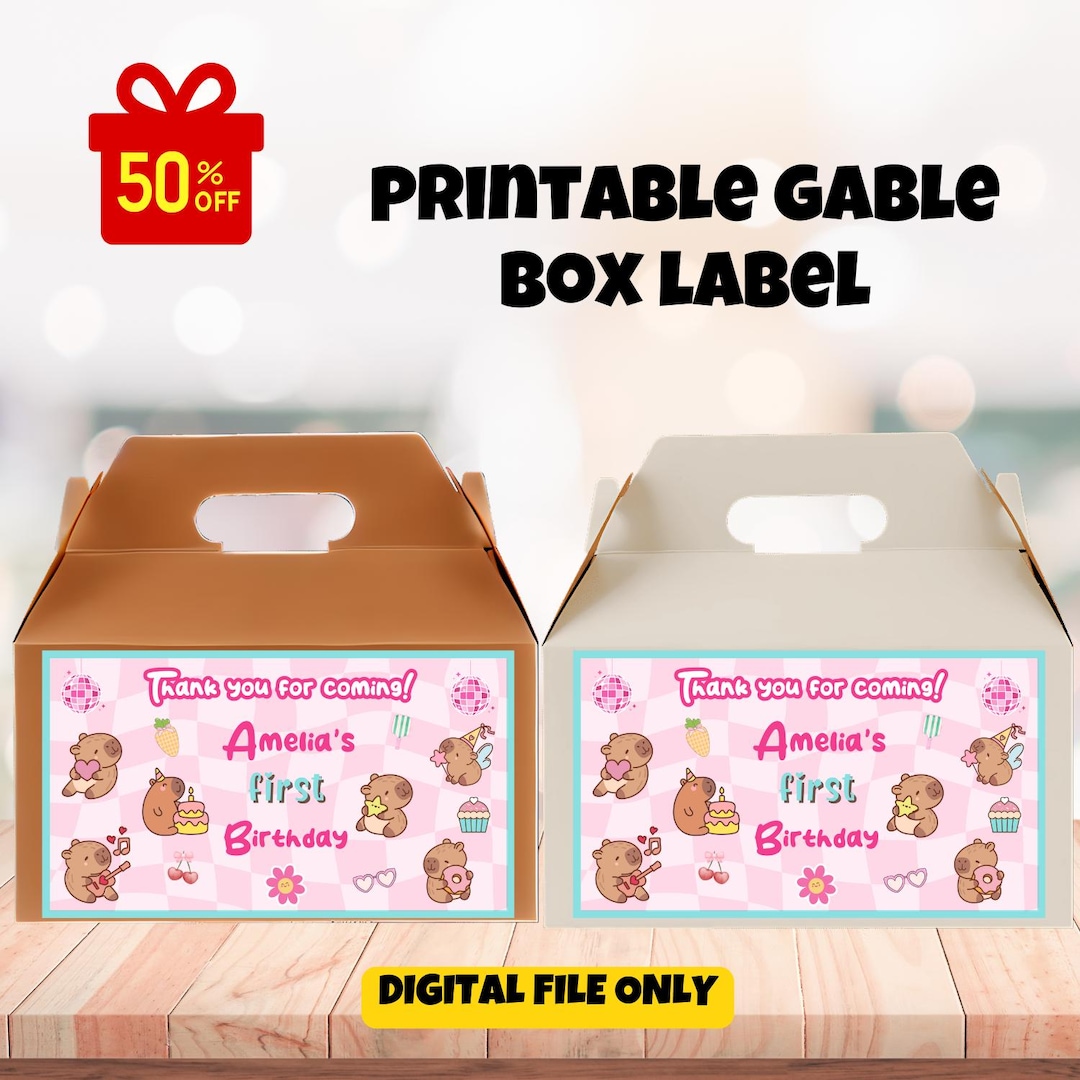Editable Capybara Gable Box Label Template, Printable Capybara Treat ...