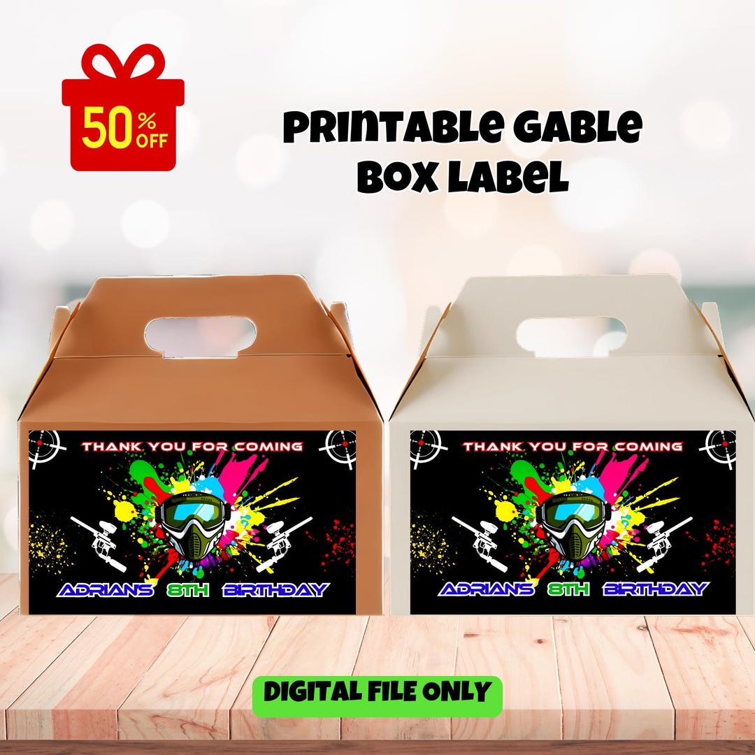 Editable Paintball Gable Box Template, Paintball Treat Box Label ...
